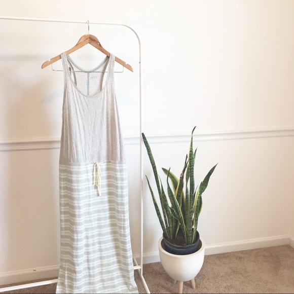 LOFT | Dresses | Loft Long Maxi Dress Grey Striped Tie Waist S | Poshmark